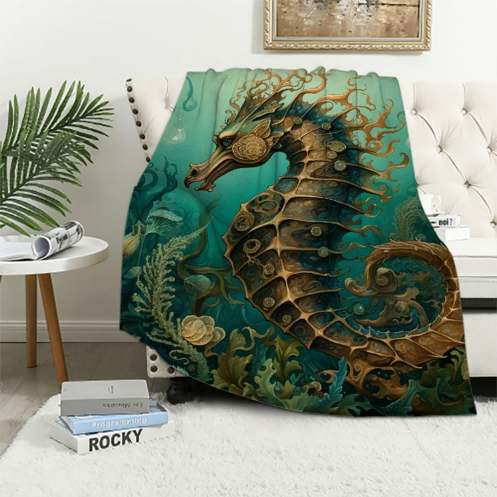 Lingy Sea Life Throw Blanket Seahorse Starfish Coral Sprigs and ...