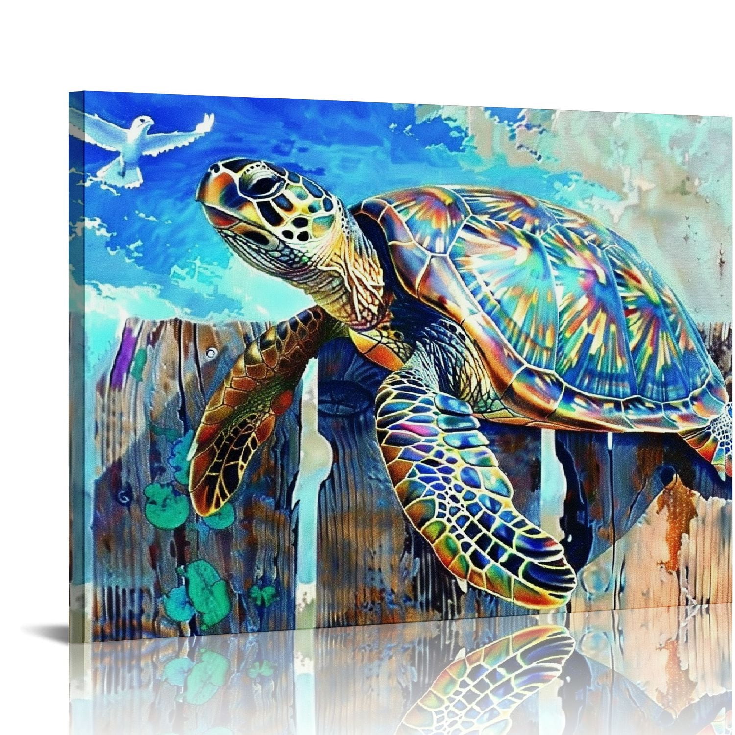 Lingy Sea Turtle Bathroom Wall Decor Canvas Prints Life Teal Watercolor ...