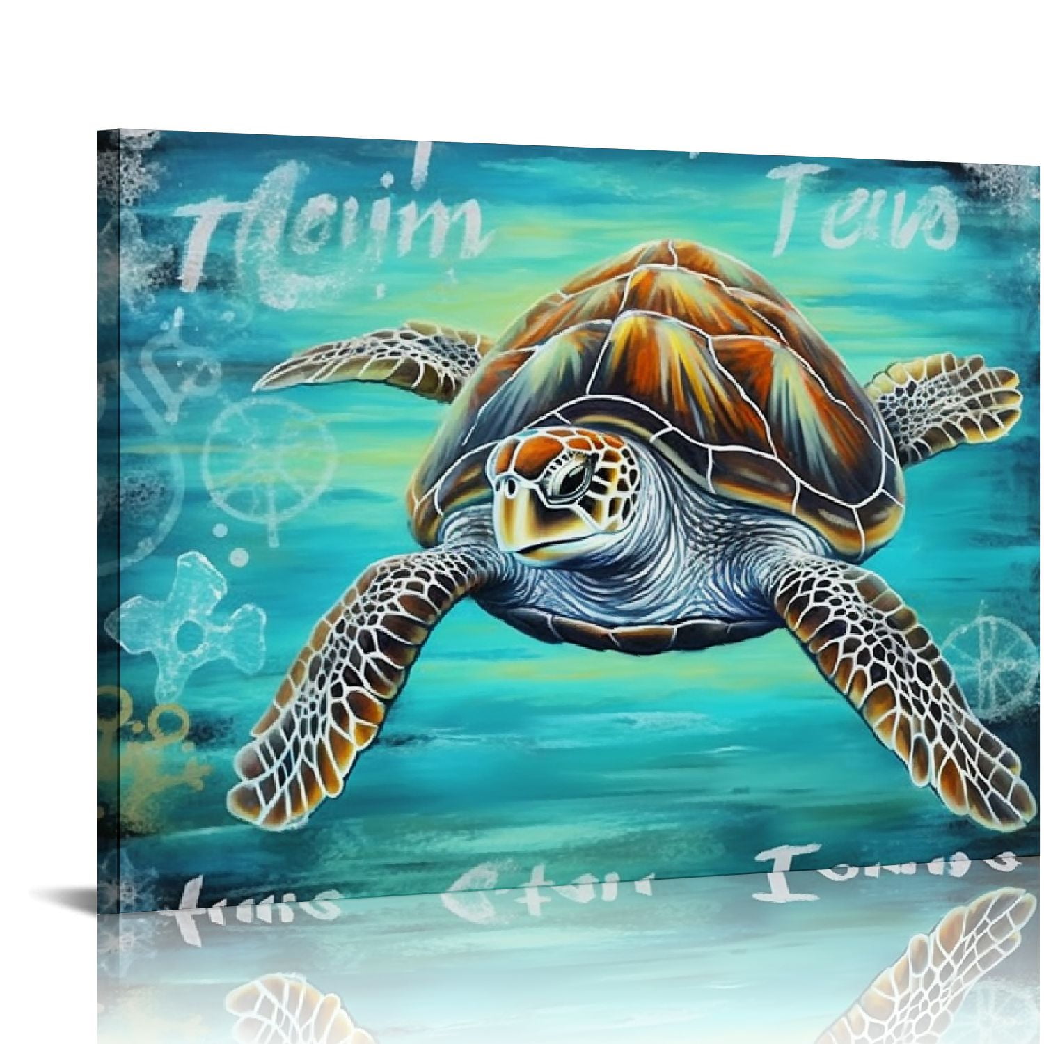 Lingy Teal Sea Turtle Bathroom Decor Wall Art Sea Turtle Wisdom ...