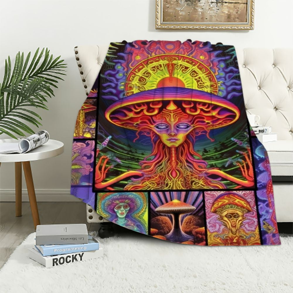 Lingy Trippy Mushroom Blanket Hippie Plant Throw Blankets for Couch ...