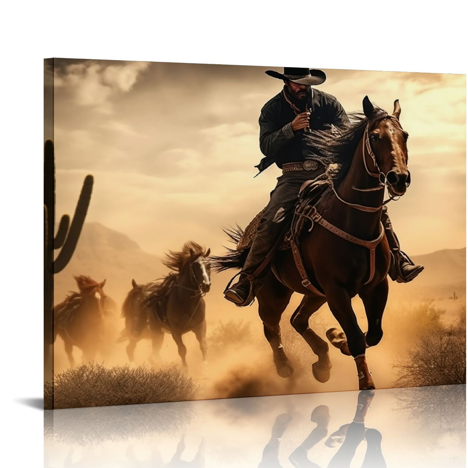 Lingy Vintage Abstract Horses Running in the Desert Painting Retro ...