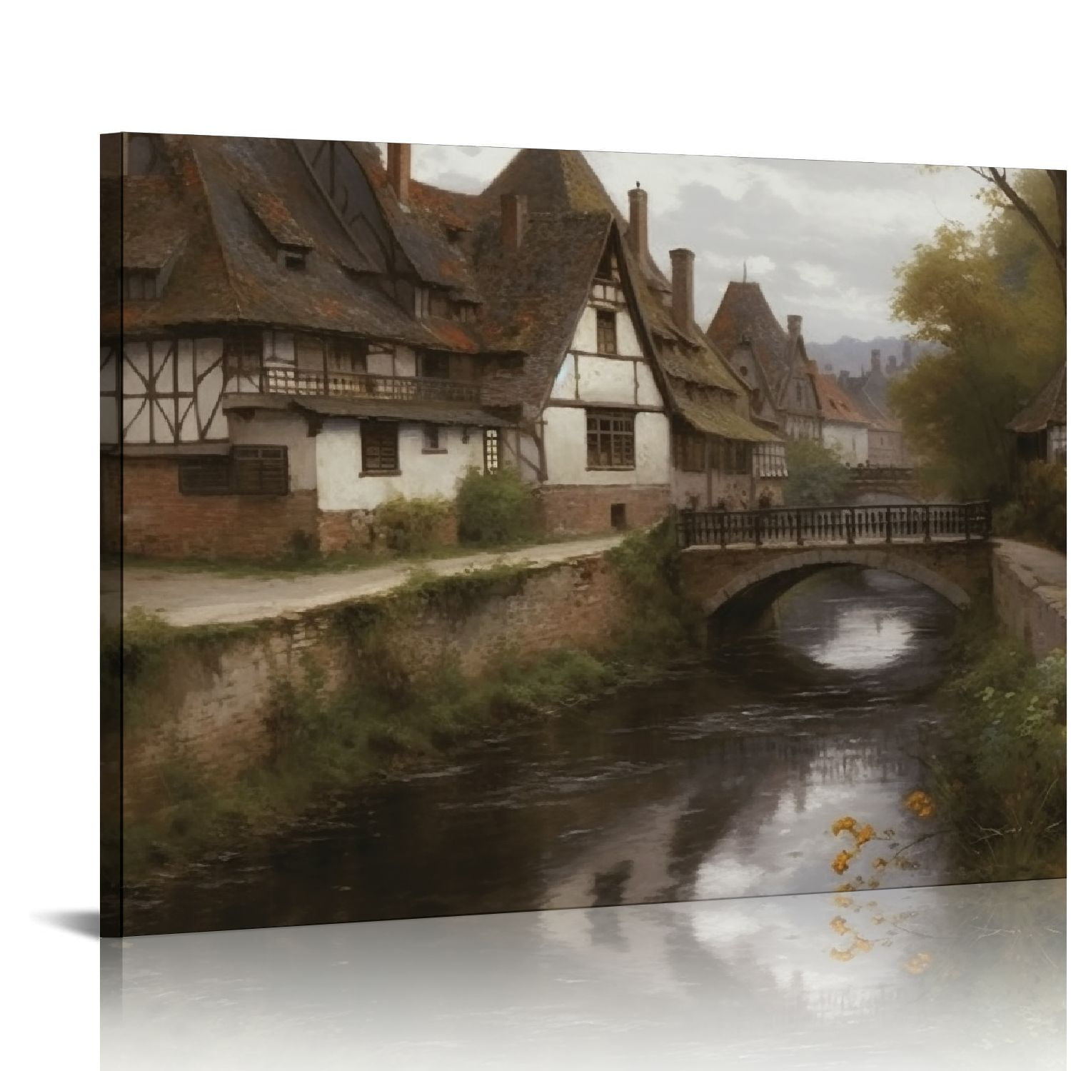 Lingy Vintage Country Painting Rustic European Village Print Canvas ...
