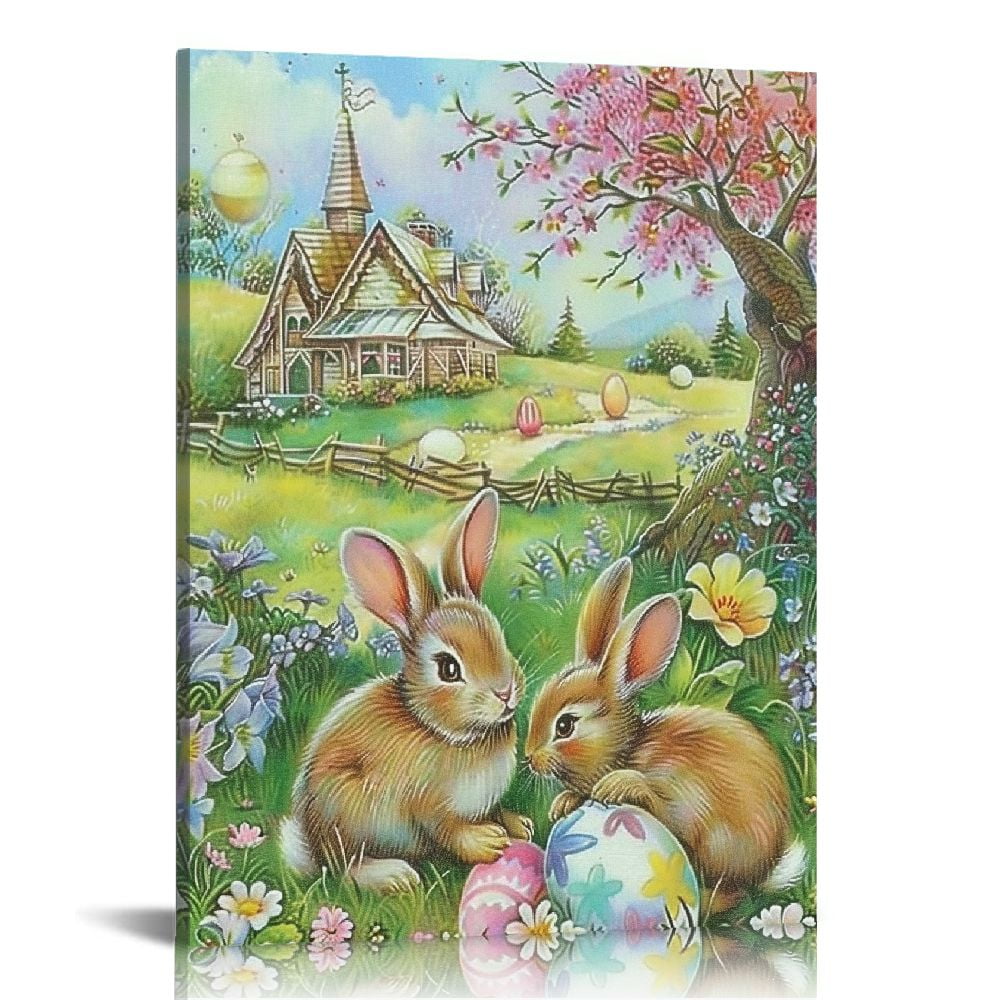 Lingy Vintage Easter Bunnies Eggs Soft Canvas Wall Art Print Gallery ...