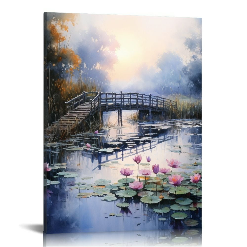 Lingy Vintage Monet Cat Poster Funny Black Cat Bridge of Waterlilies ...