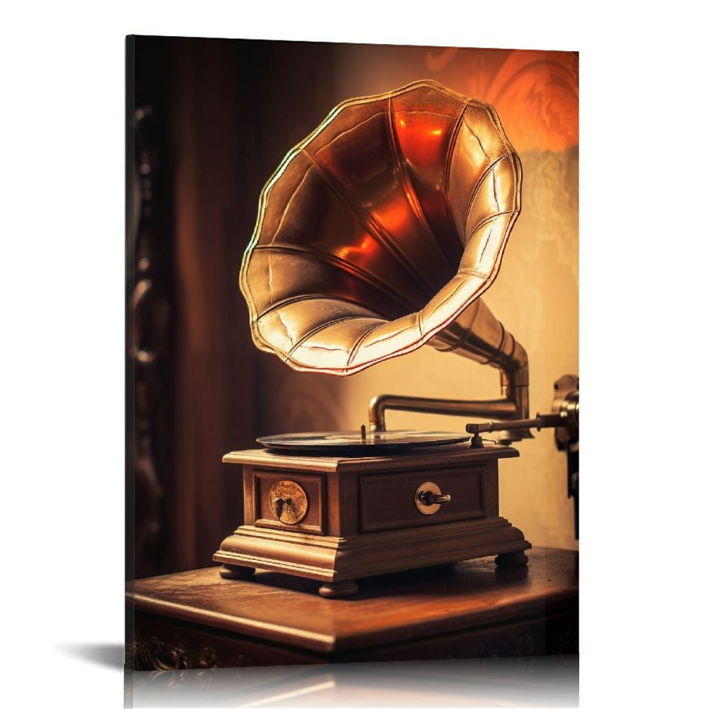Lingy Vintage Music Canvas Wall Art Antique Record Phonograph ...