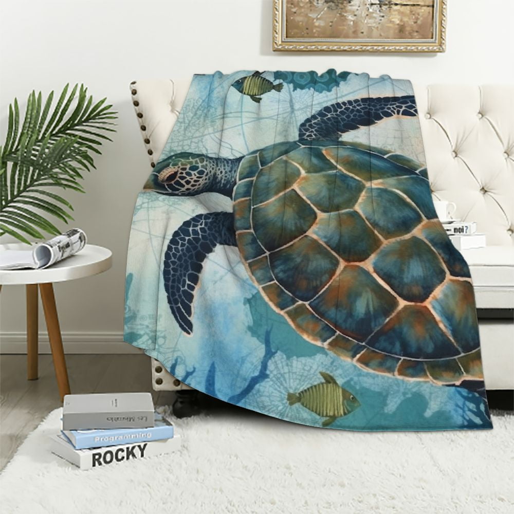 Lingy Vintage Sea Turtle Bedding, Couch, Sofa Flannel Throw Blanket ...
