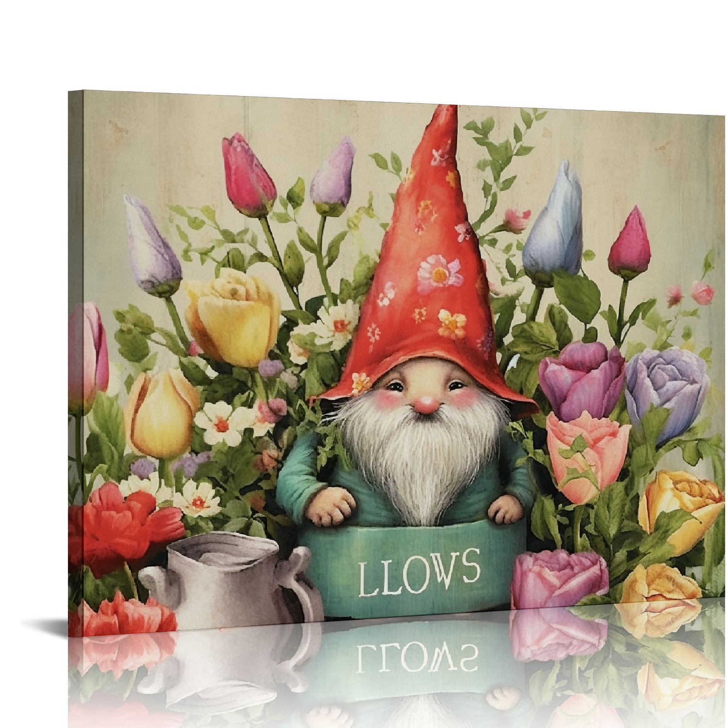 Lingy Wall Art Canvas Gnome Spring Color Flower Easter Tulips,Painting ...