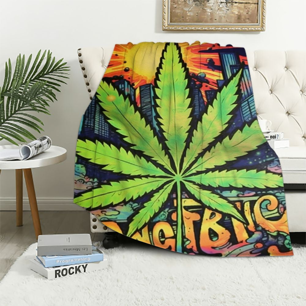 Lingy Weed Blanket Flannel Throw Blanket Super Warm Soft for Bed Sofa Couch Snuggle Portable ...