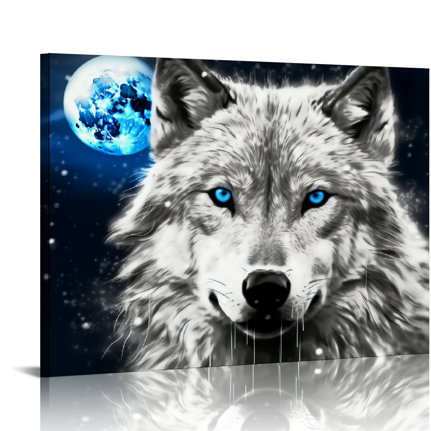 Lingy Wild Animal Wall Art Black and White Wolf with Blue Eyes Pictures ...