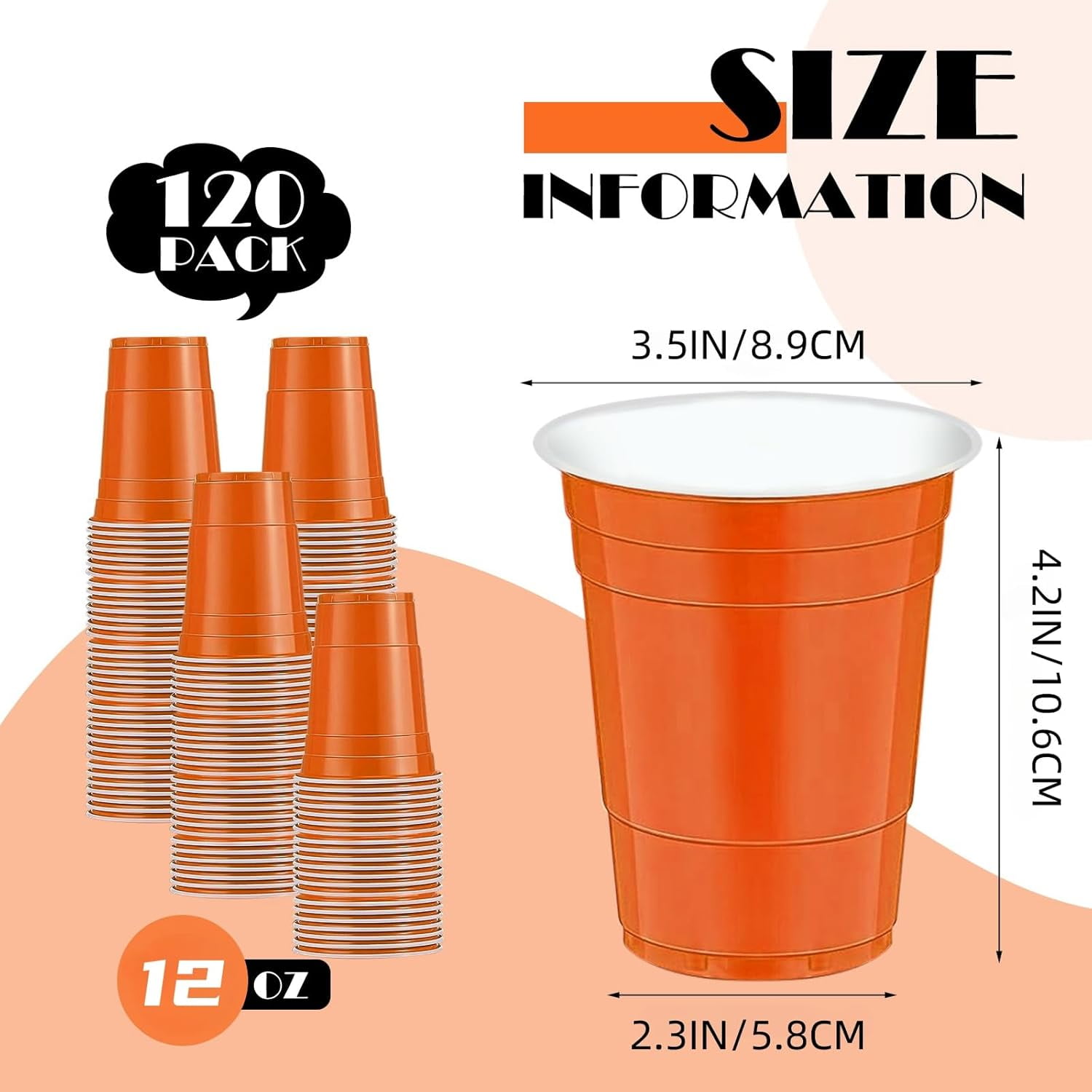 Lingyun-120 pcs Orange plastic cups 12 oz orange plastic Disposable ...
