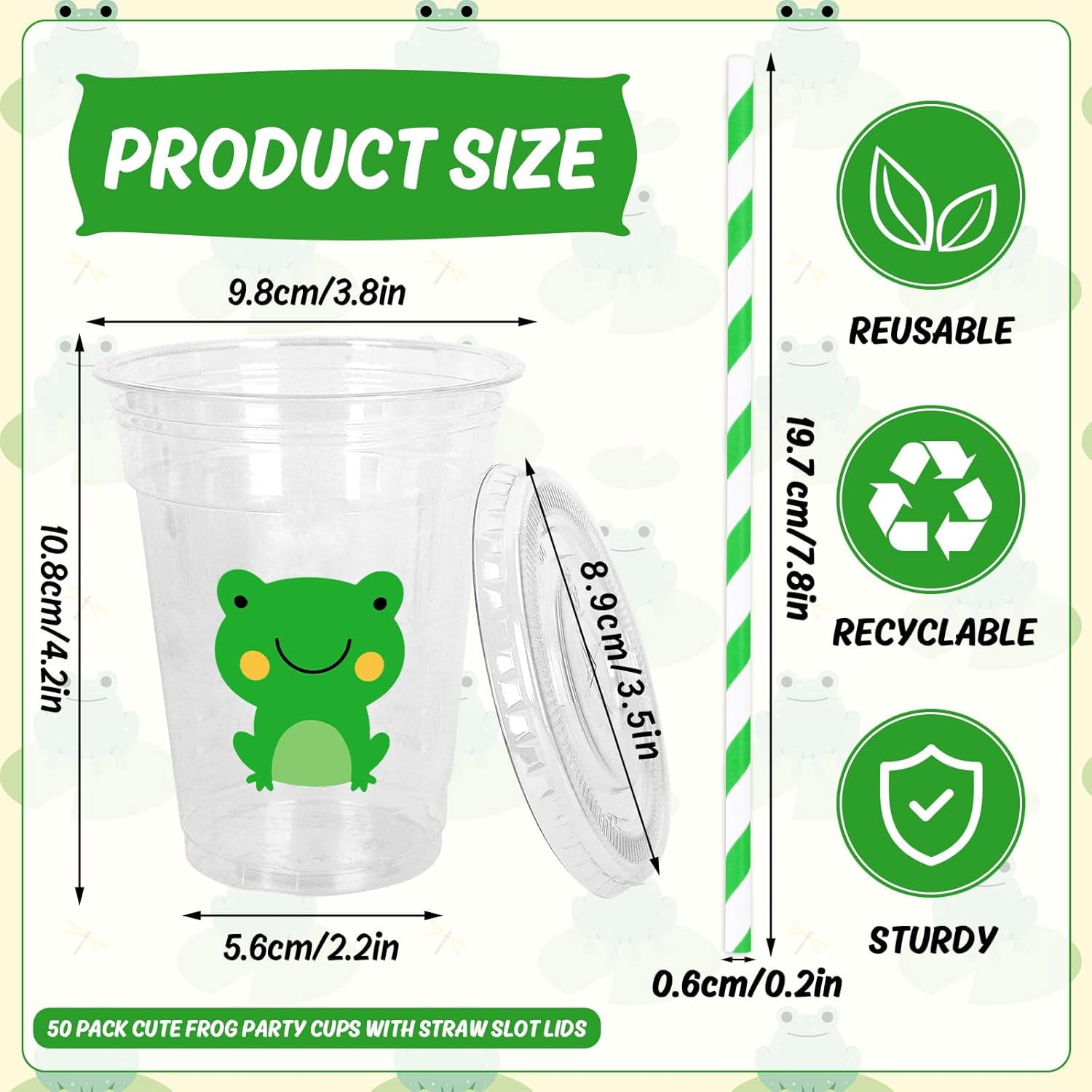 Lingyun-50Pcs Frog Disposable Plastic Cups with Lids and Straws Cute ...