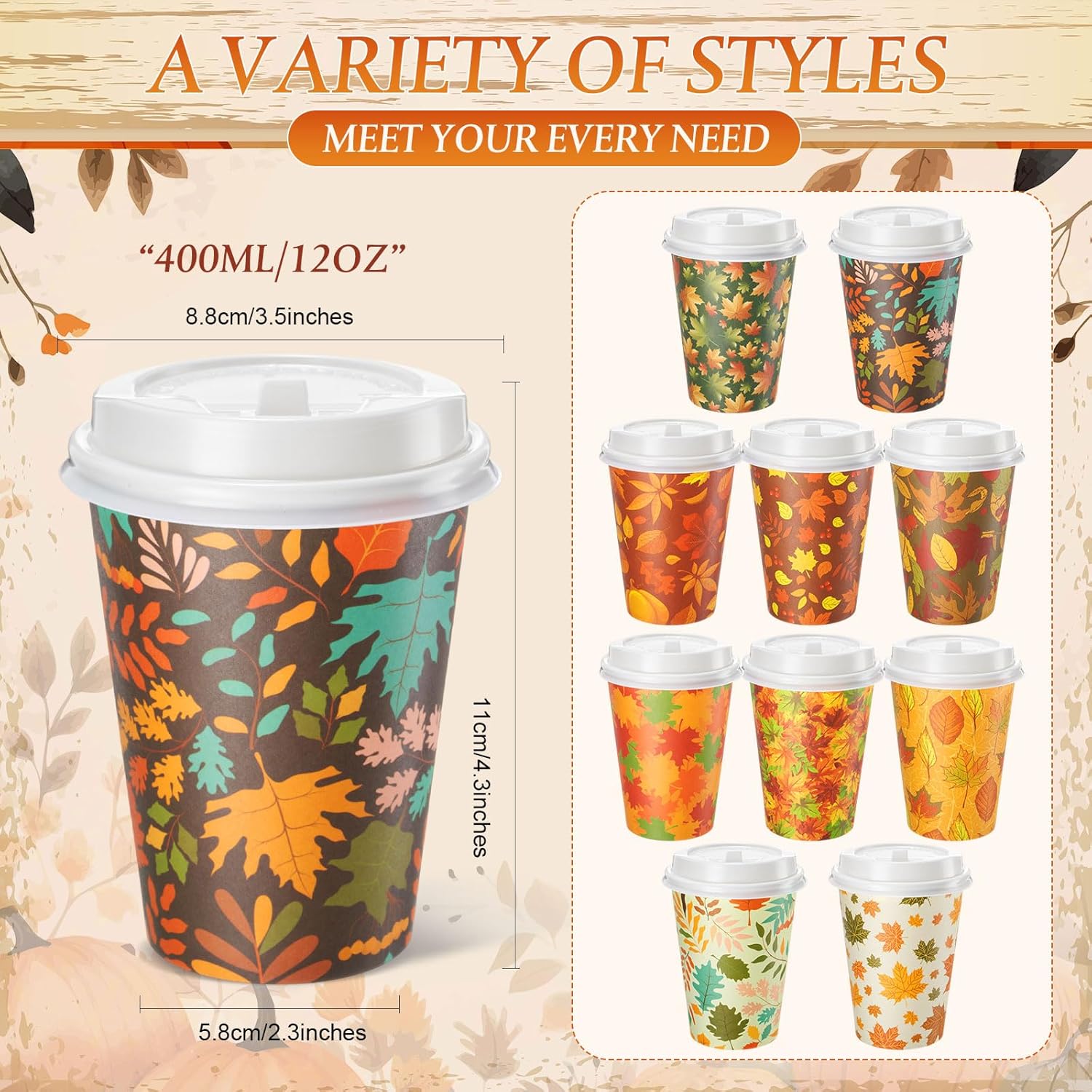 Lingyun-60 Pcs Thanksgiving Fall Disposable Coffee Cups with Lids 12oz ...