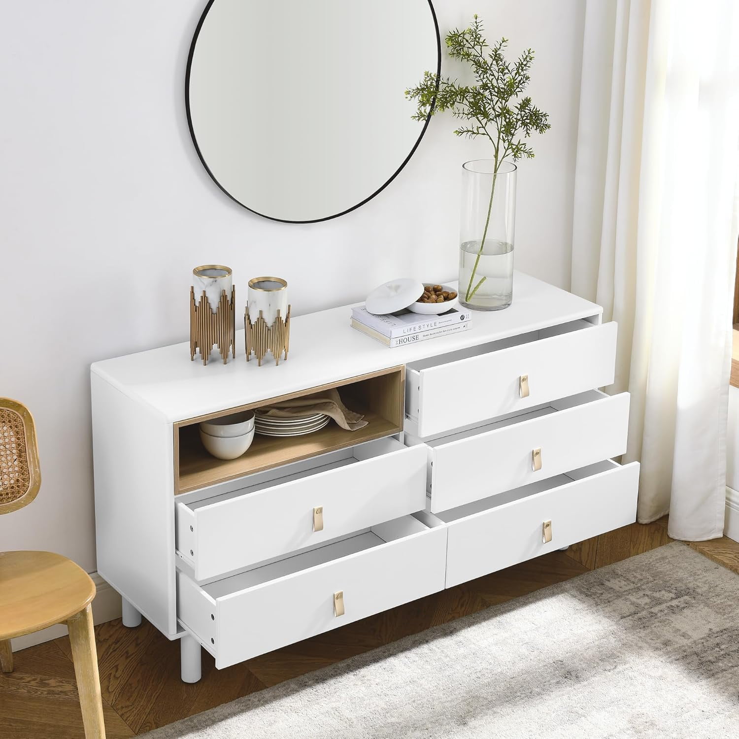 Linique 5 Drawers Dresser,Storage Cabinet with Five Drawers and an Open ...
