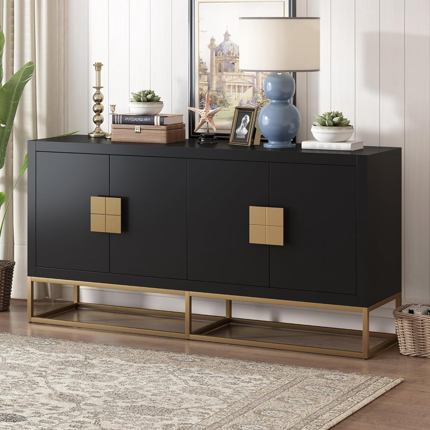 Linique 63" Sideboard Buffet Cabinet with Unique Handles, Adjustable ...