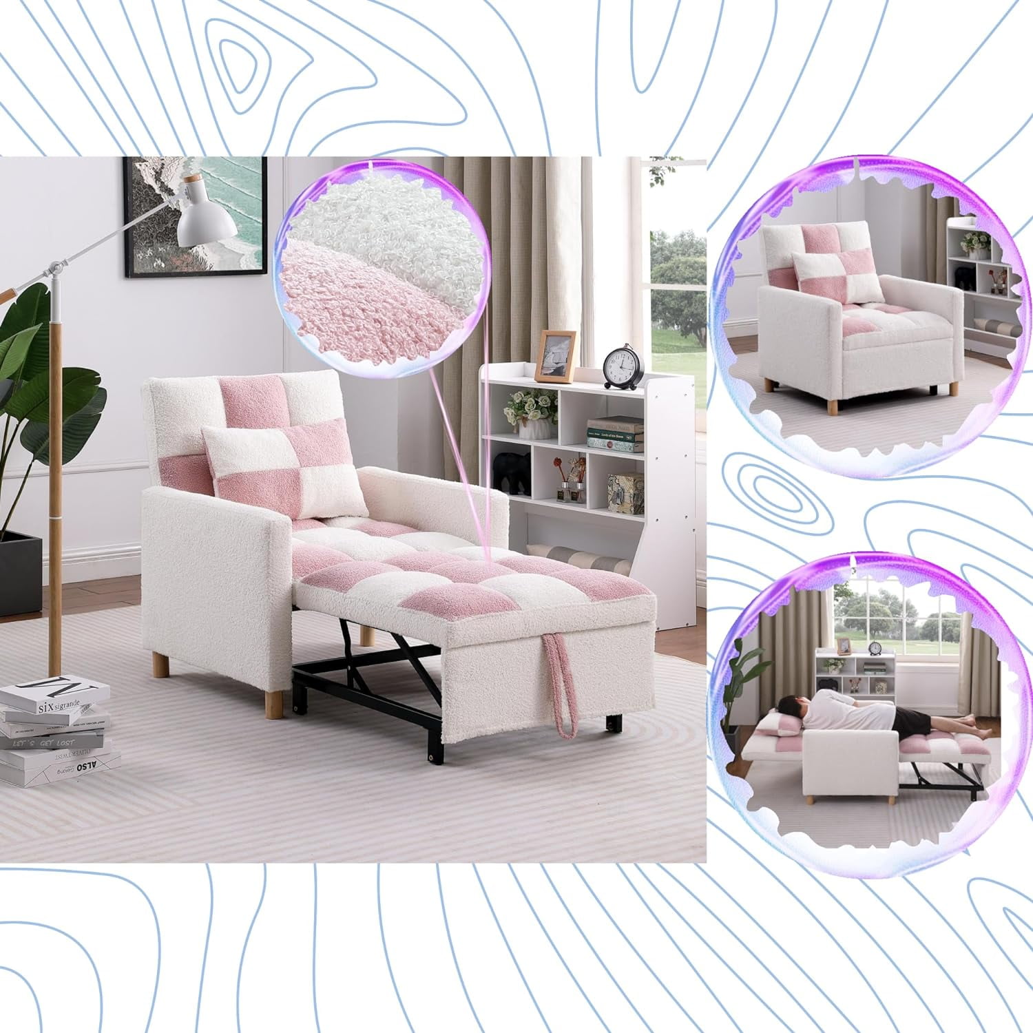 Linique Convertible Sleeper Sofa Chair Bed, Adjustable Chair with Pillow, Multi-Functional ...