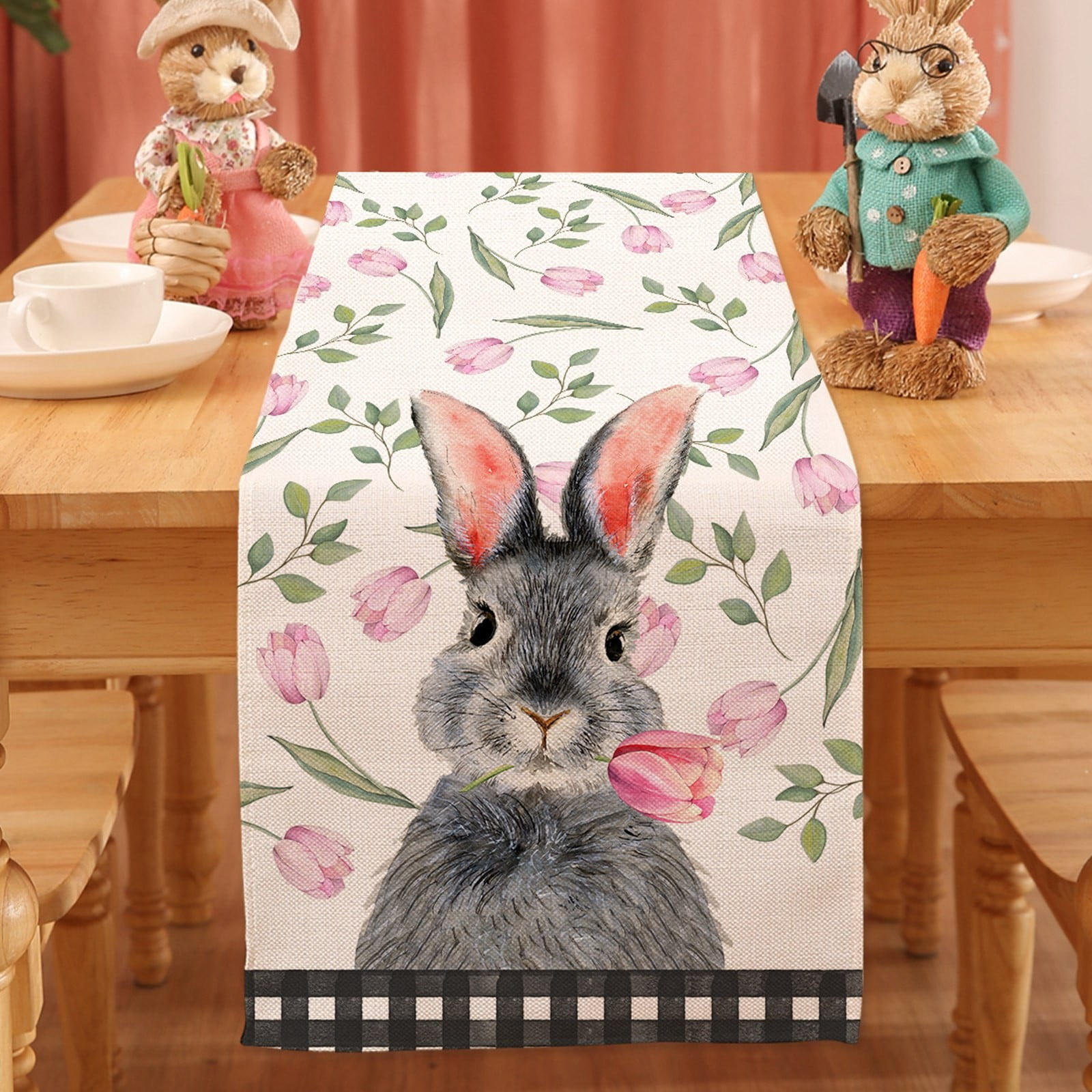 Linjieee Easter Bunny Table Flag Easter Tablecloth Decoration Easter ...