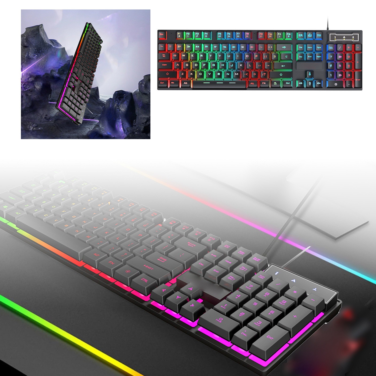 Linjieee Glowing Wired Gaming Keyboard With Chicken Dinner Key For PC ...