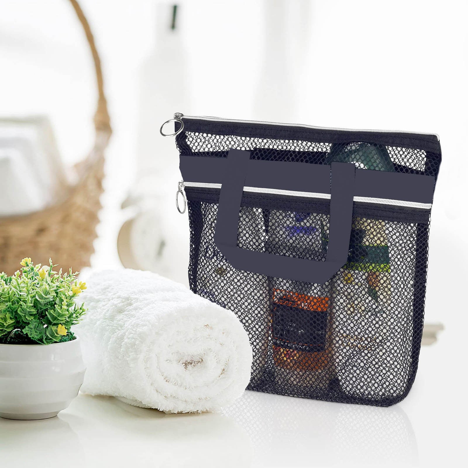 Linjieee Mesh Shower Caddy Portable Shower Bag With Zipper Shower Tote ...