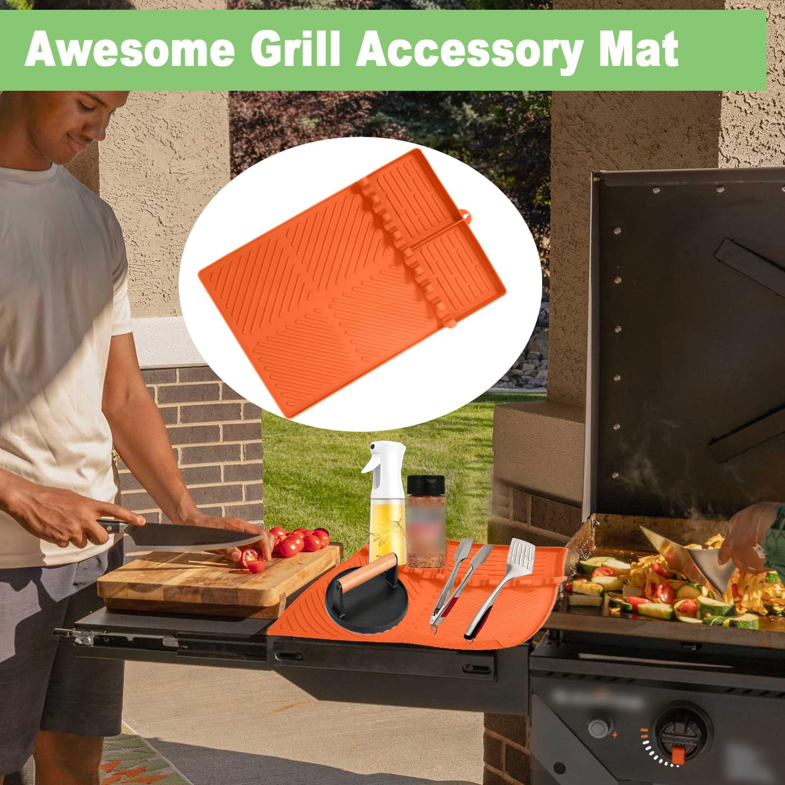 Linjieee Pellet Basket Black Stone Grill Silicone Side Shelf Mat Oil ...