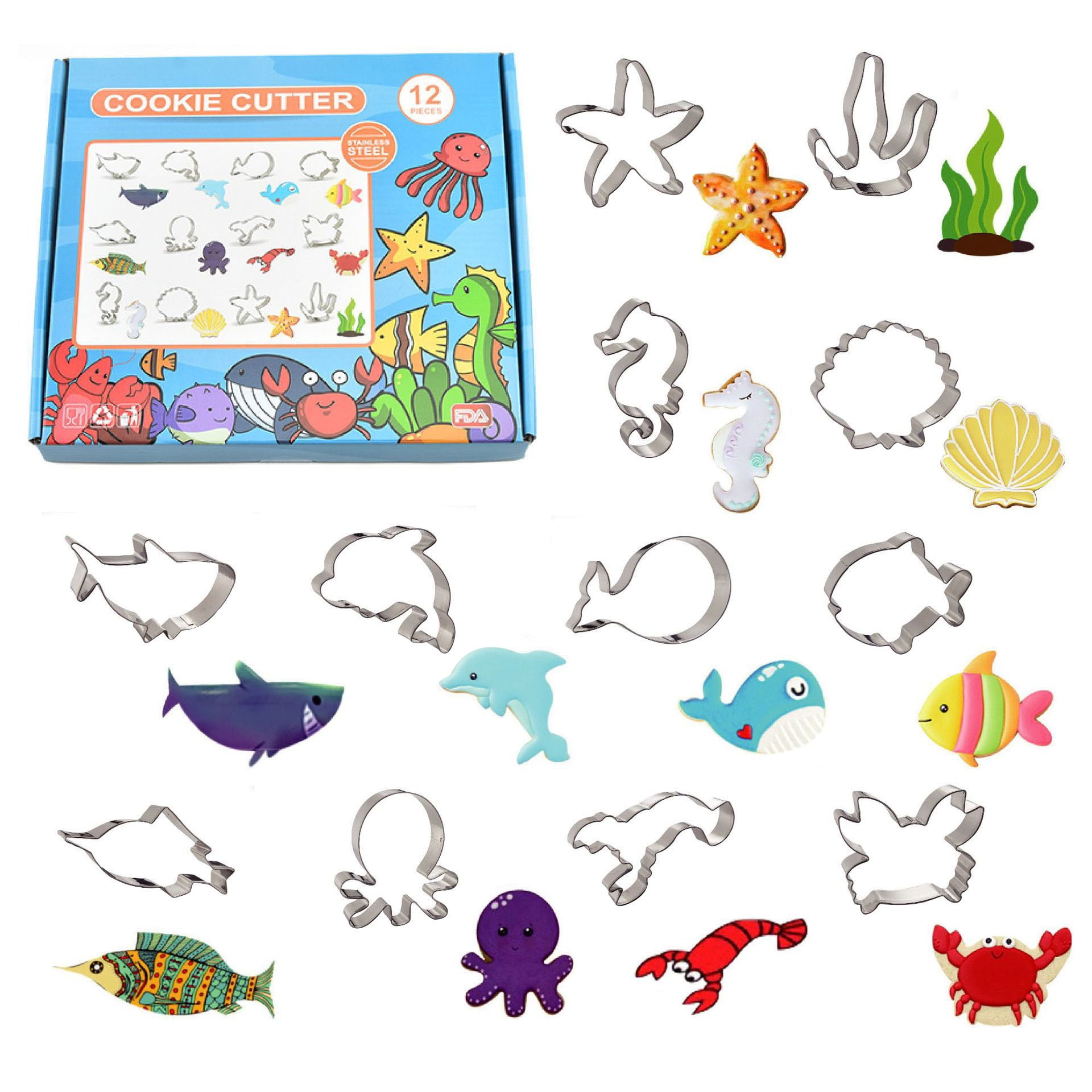 Linjieee Stainless Steel Cookie Molds Set 12 Pcs Marine Animals Shapes ... Linjieee Stainless Steel Cookie Molds Set 12 Pcs Marine Animals Shapes ...