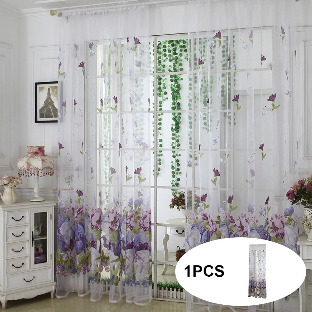 Linjieee Trees Sheer Curtain Tulle Window Voile Drape Fabric Fuzzy ...