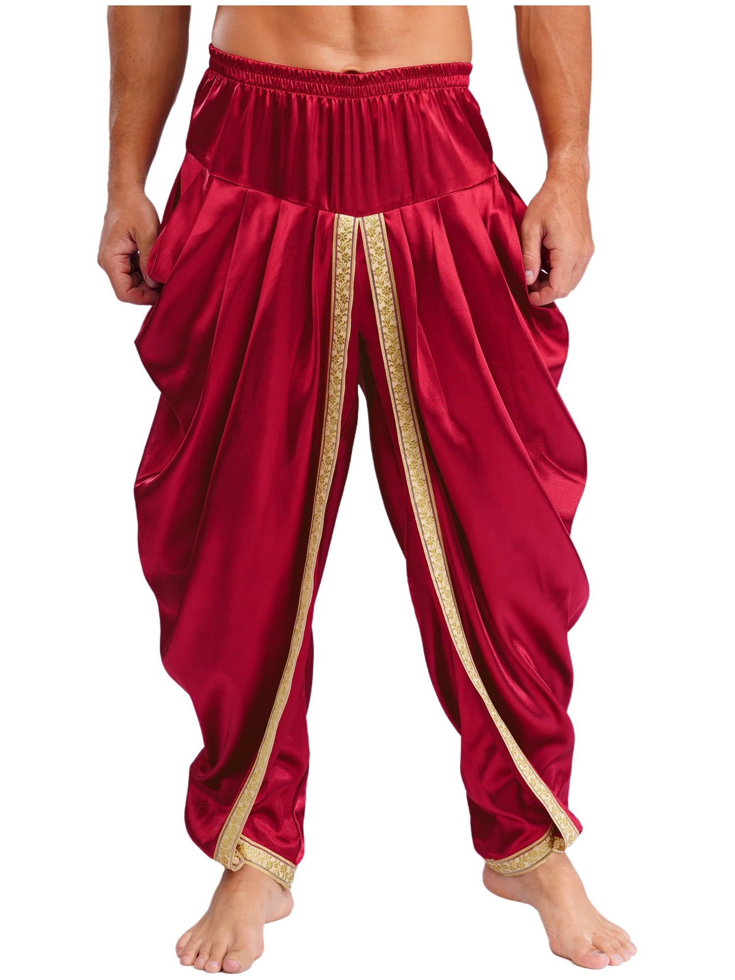 Linjinx Baggy Yoga Harem Pants for Men Satin Indian Arabian Gypsy ...