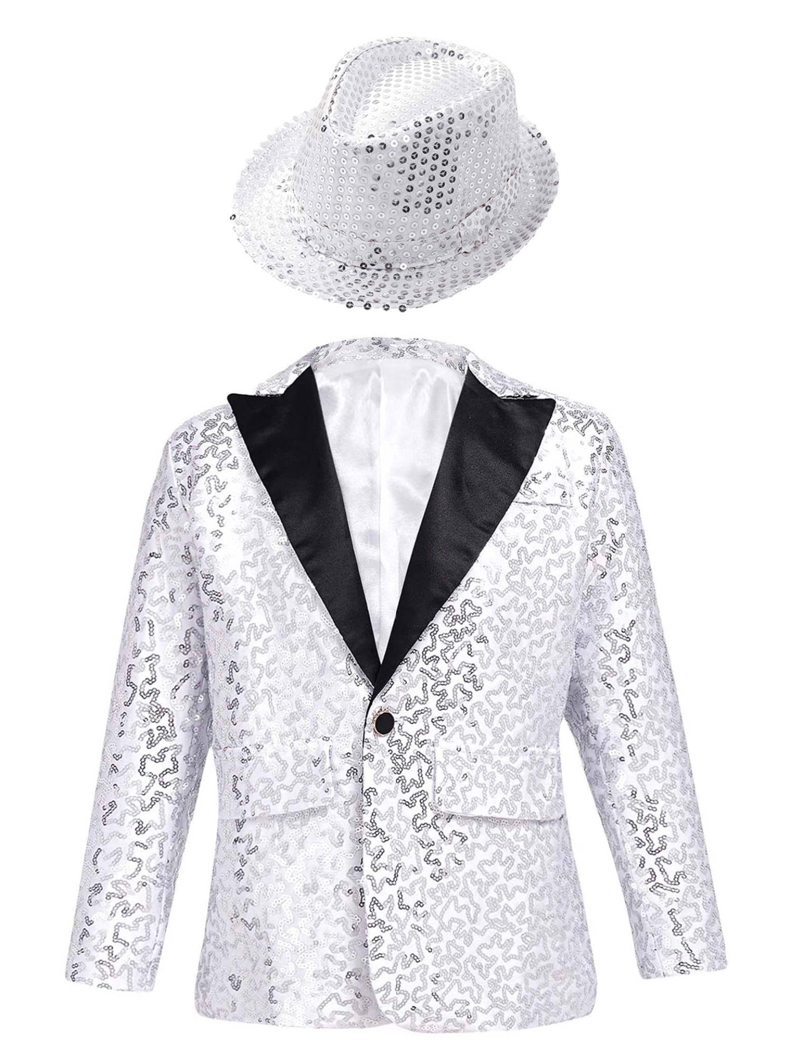 Linjinx Boys Sequins Lapel Blazer Tuxedo Suit Jacket 1 Button Coat ...