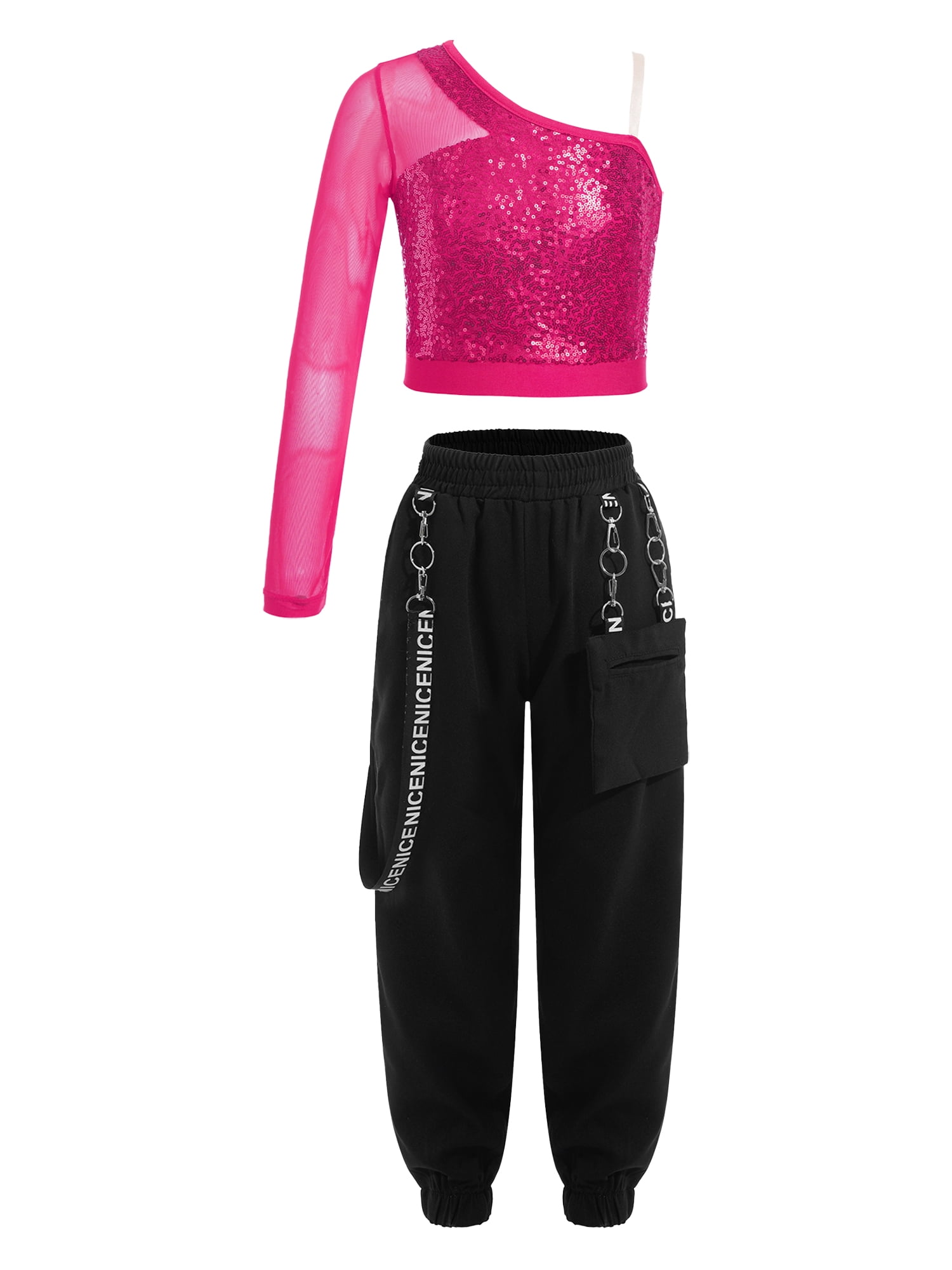Linjinx Girls 2 Piece Hip Hop Dance Clothing Set Trendy Crop Top Cargo ...