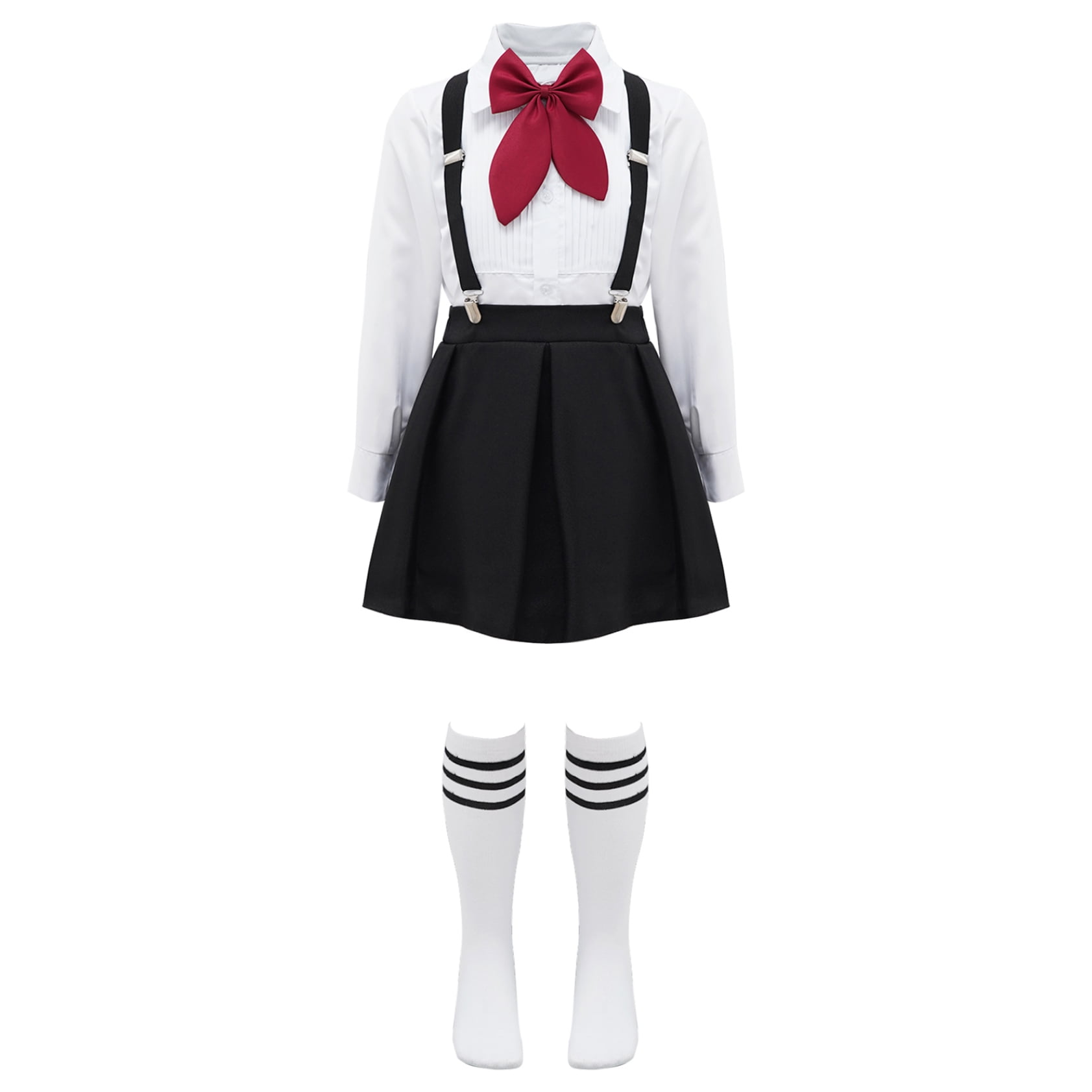 Linjinx Girls School Uniform Suit Short / Long Sleeve Bow Tie Blouse ...