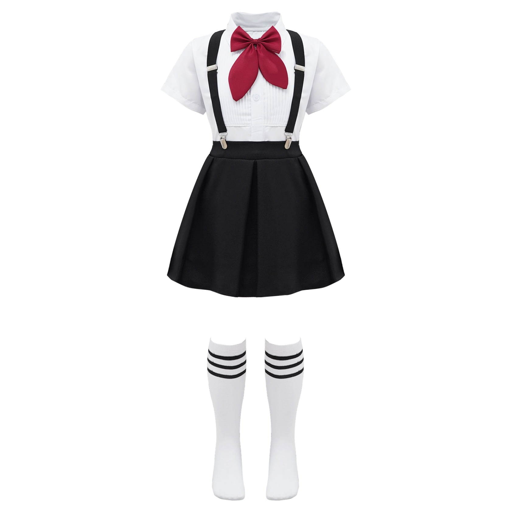 Linjinx Girls School Uniform Suit Short / Long Sleeve Bow Tie Blouse ...