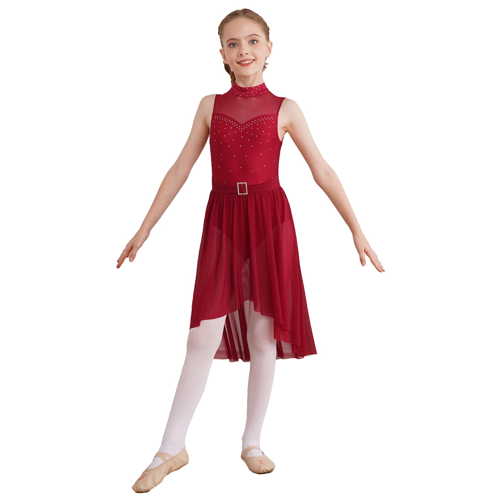 Linjinx Girls Sequined Ballet Lyrical Dance Chiffon Dress Gymnastics ...