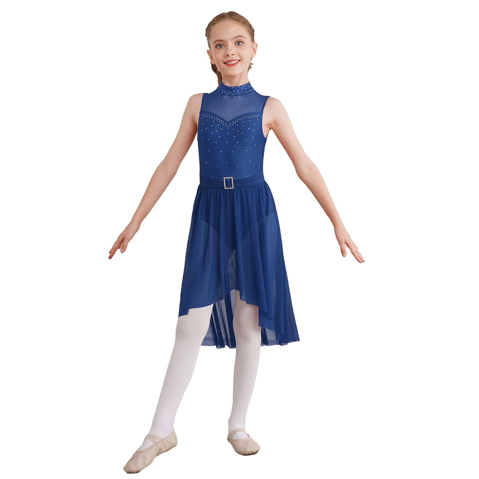 Linjinx Girls Sequined Ballet Lyrical Dance Chiffon Dress Gymnastics ...