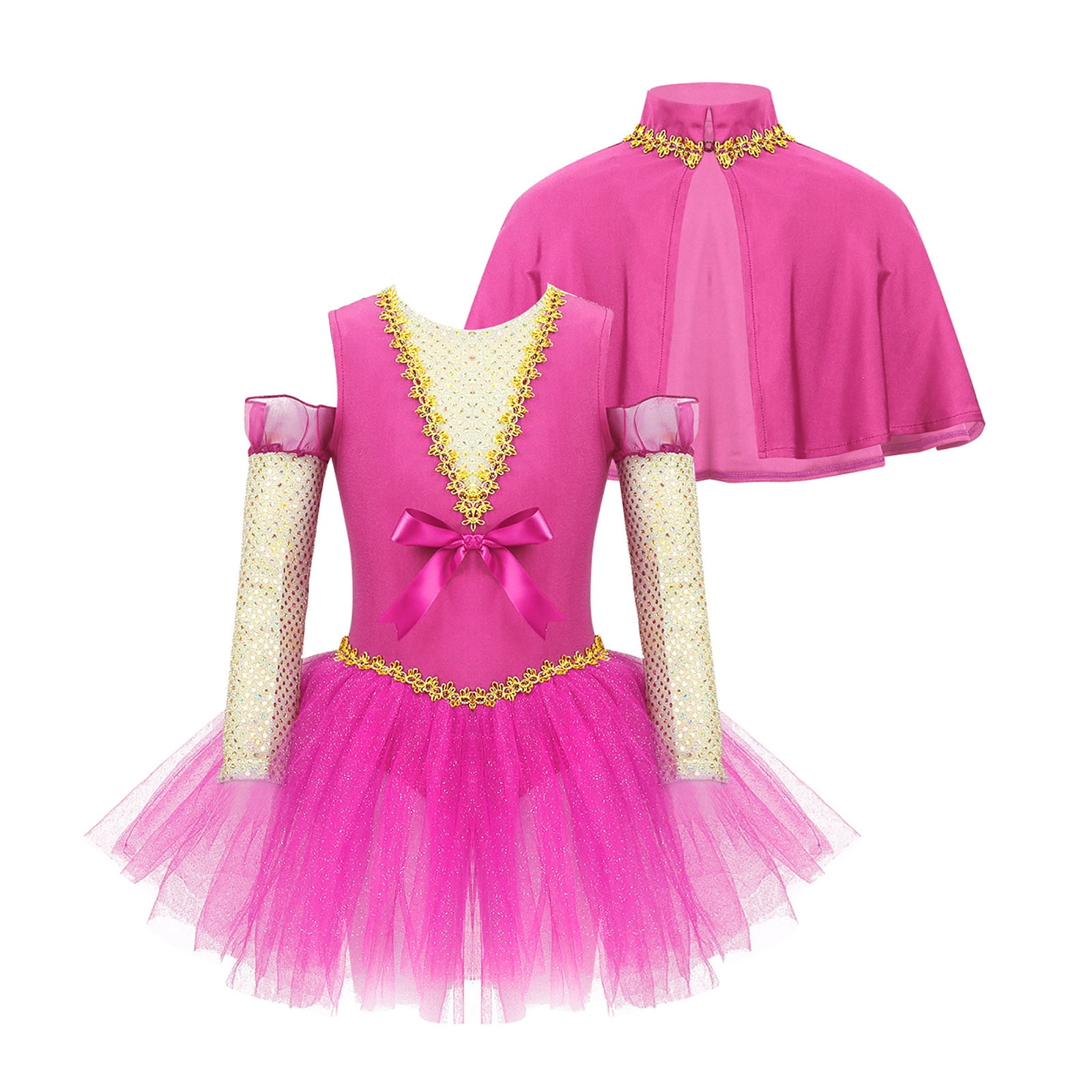 Linjinx Girls' Trapeze Outfits Holiday Tutu Dress with Cape And Gloves ...