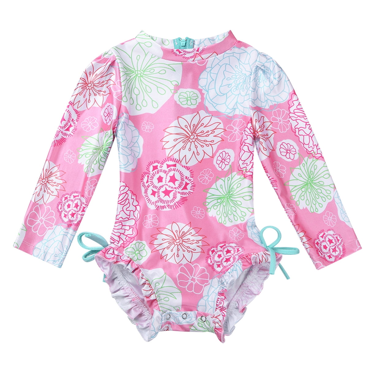 Linjinx Girls Zip-Up Rashguard One-Piece Swimsuit Floral Swimwear ...