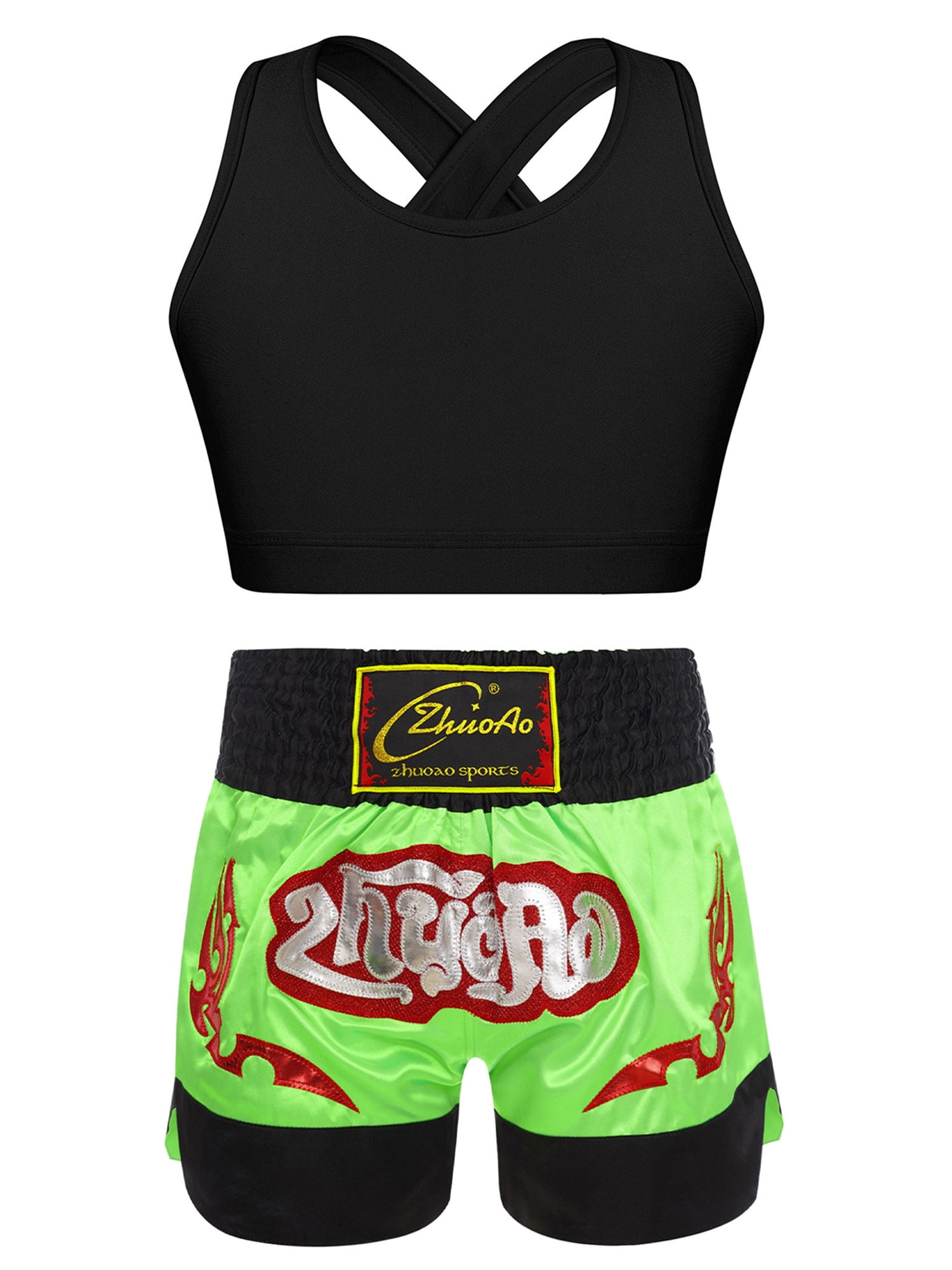 Linjinx Kids Girls 2 Piece Boxing Suit Sleeveless Crop Tank Vest with ...