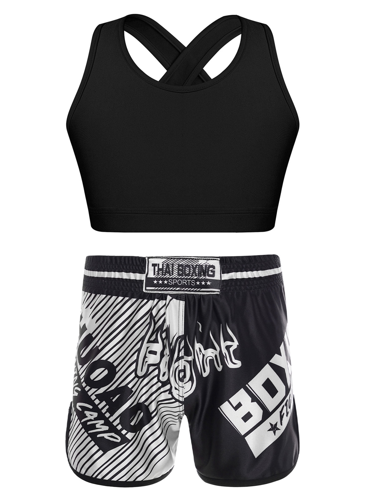 Linjinx Kids Girls 2 Piece Boxing Suit Sleeveless Crop Tank Vest with ...