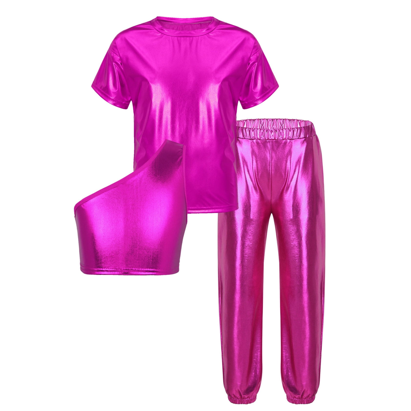 Linjinx Kids Girls Cheerleading Outfit Shiny Shirts One Shoulder Tops ...