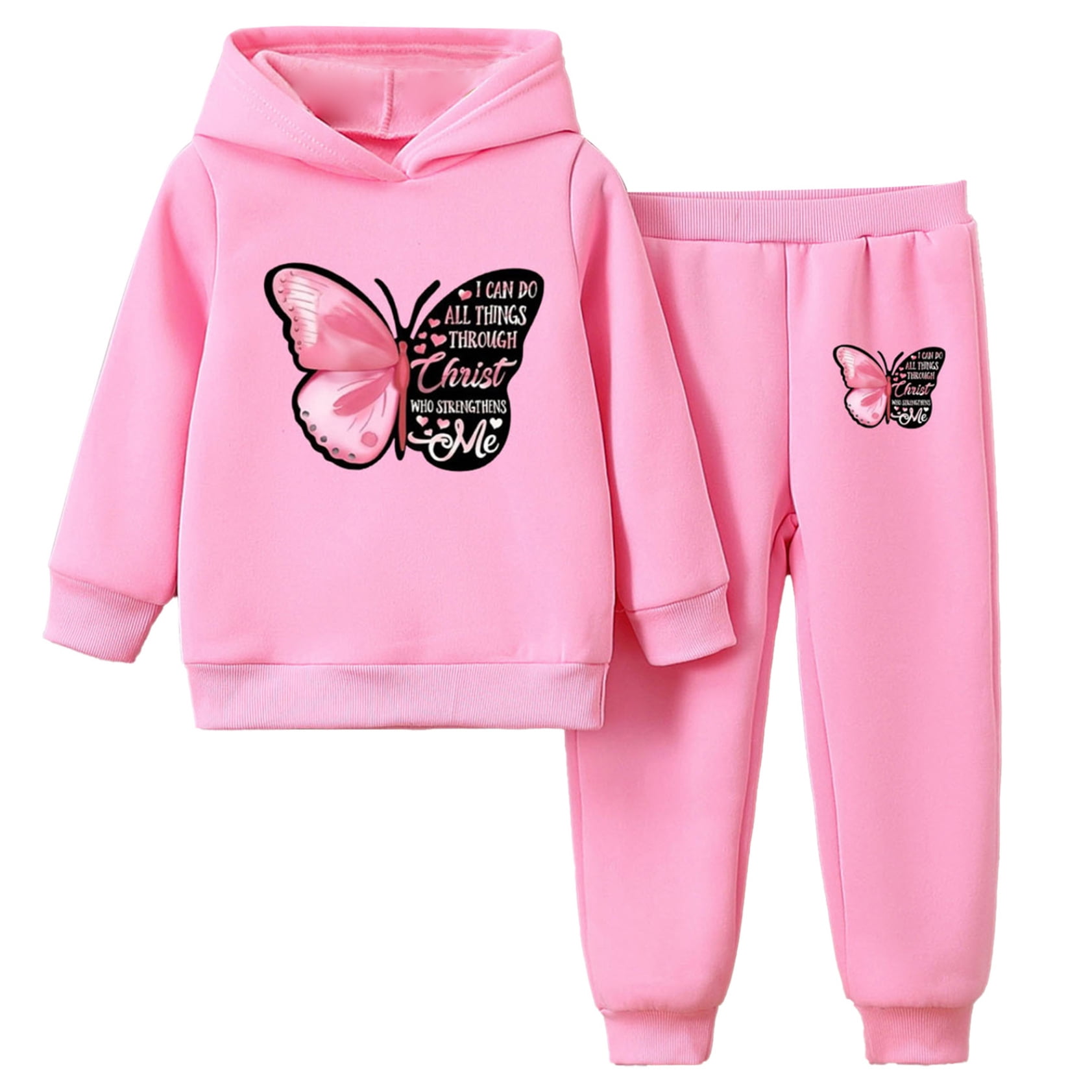 Linjinx Kids Girls Cute Tracksuit Kids Butterfly Print Outfit Fleece ...