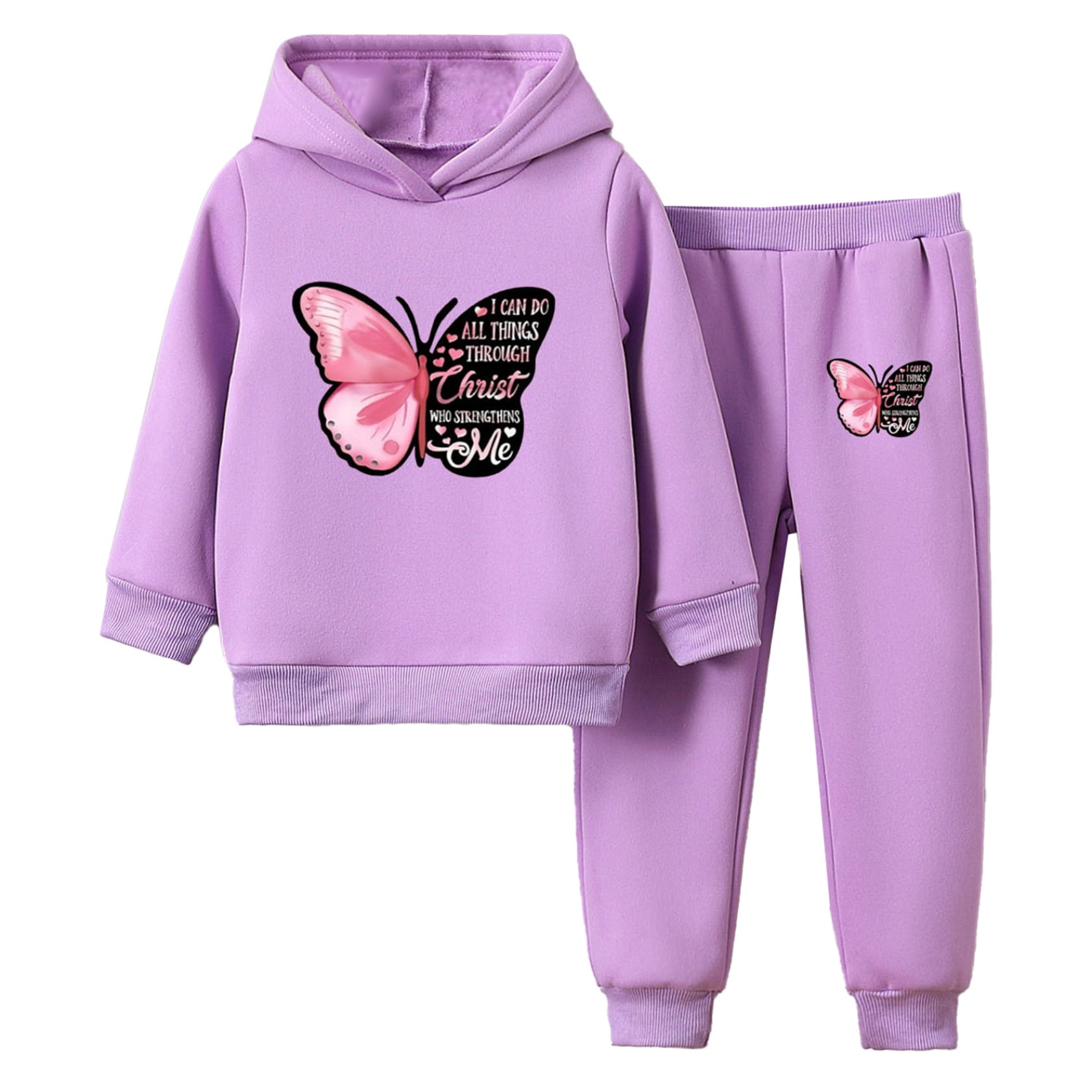 Linjinx Kids Girls Cute Tracksuit Kids Butterfly Print Outfit Fleece ...
