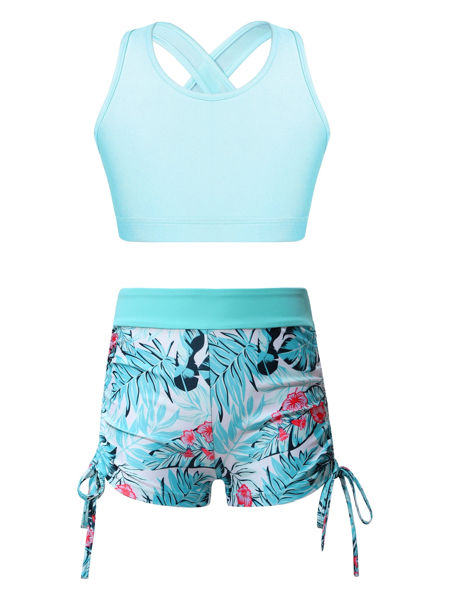 Linjinx Kids Girls Dance Crop Top with Side Drawstring Booty Shorts Set ...