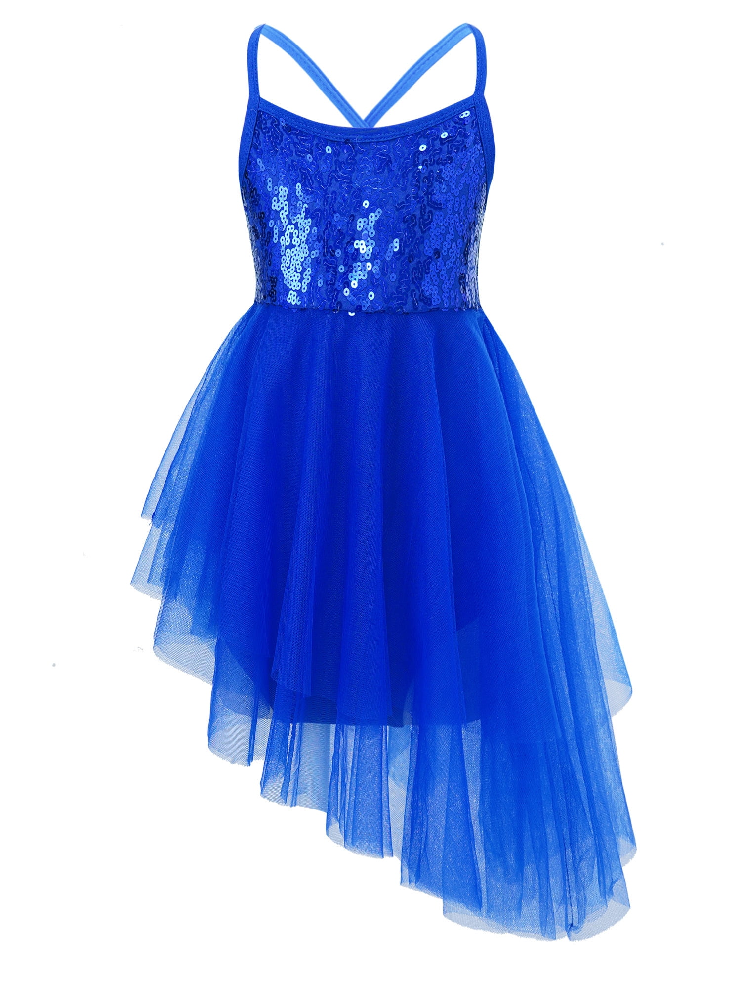 Linjinx Kids Girls Glitter Sequins Ballet Dance Dress Irregular Hem ...