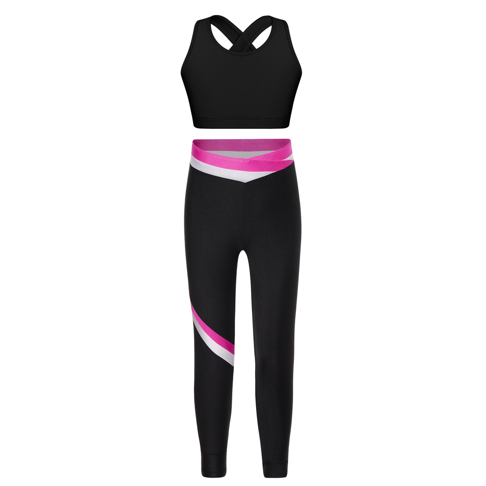 Linjinx Kids Girls Gymnastics Outfit Tracksuit Dance Crop Tank Vest ...