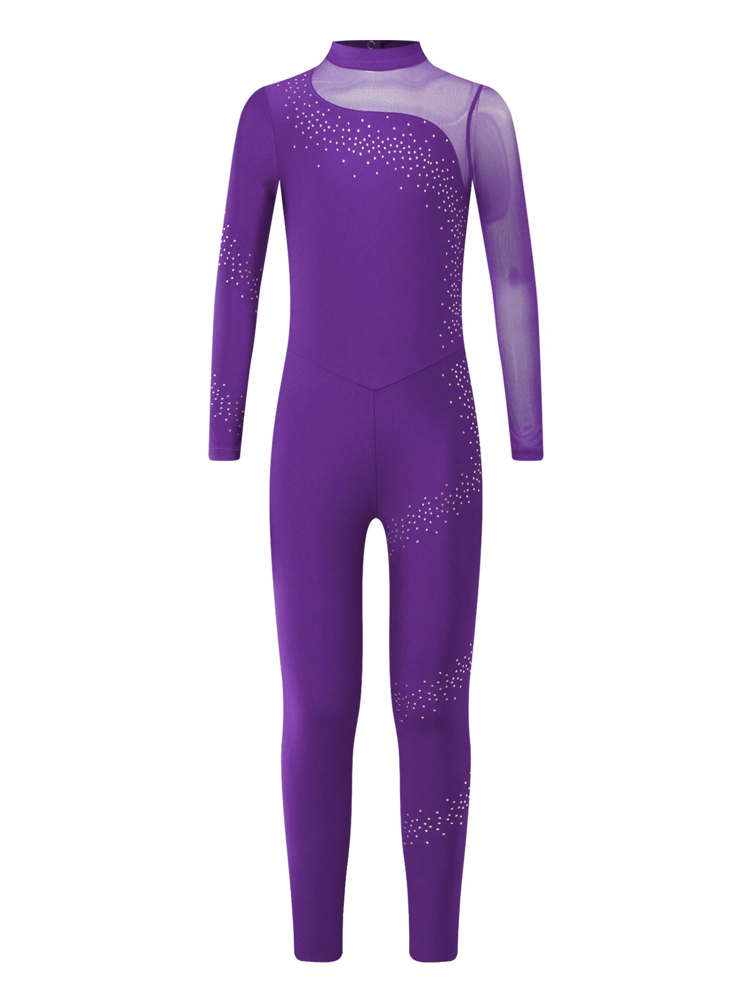 Linjinx Kids Girls Rhinestone Long Sleeve Full Body Gymnastics Leotard ...