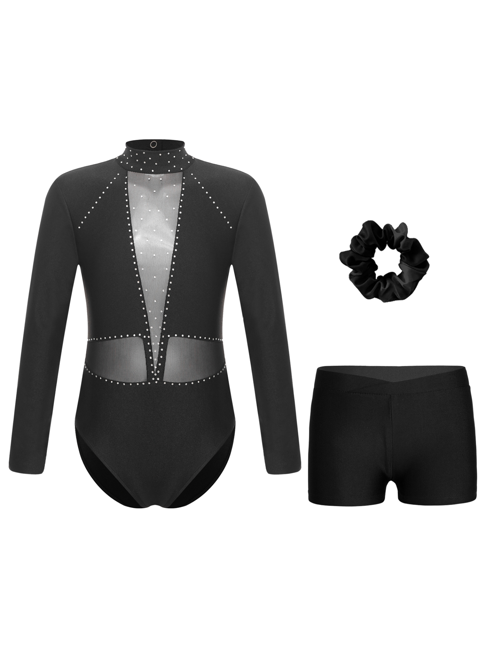 Linjinx Kids Girls Sheer Mesh Ice Skating Bodysuit Costume 3 Pcs ...