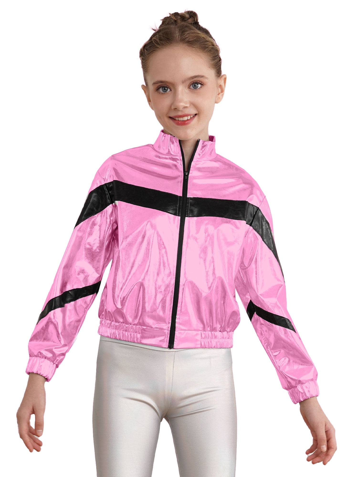 Linjinx Kids Girls Shiny Metallic Hip Hop Jazz Disco Bomber Jacket ...