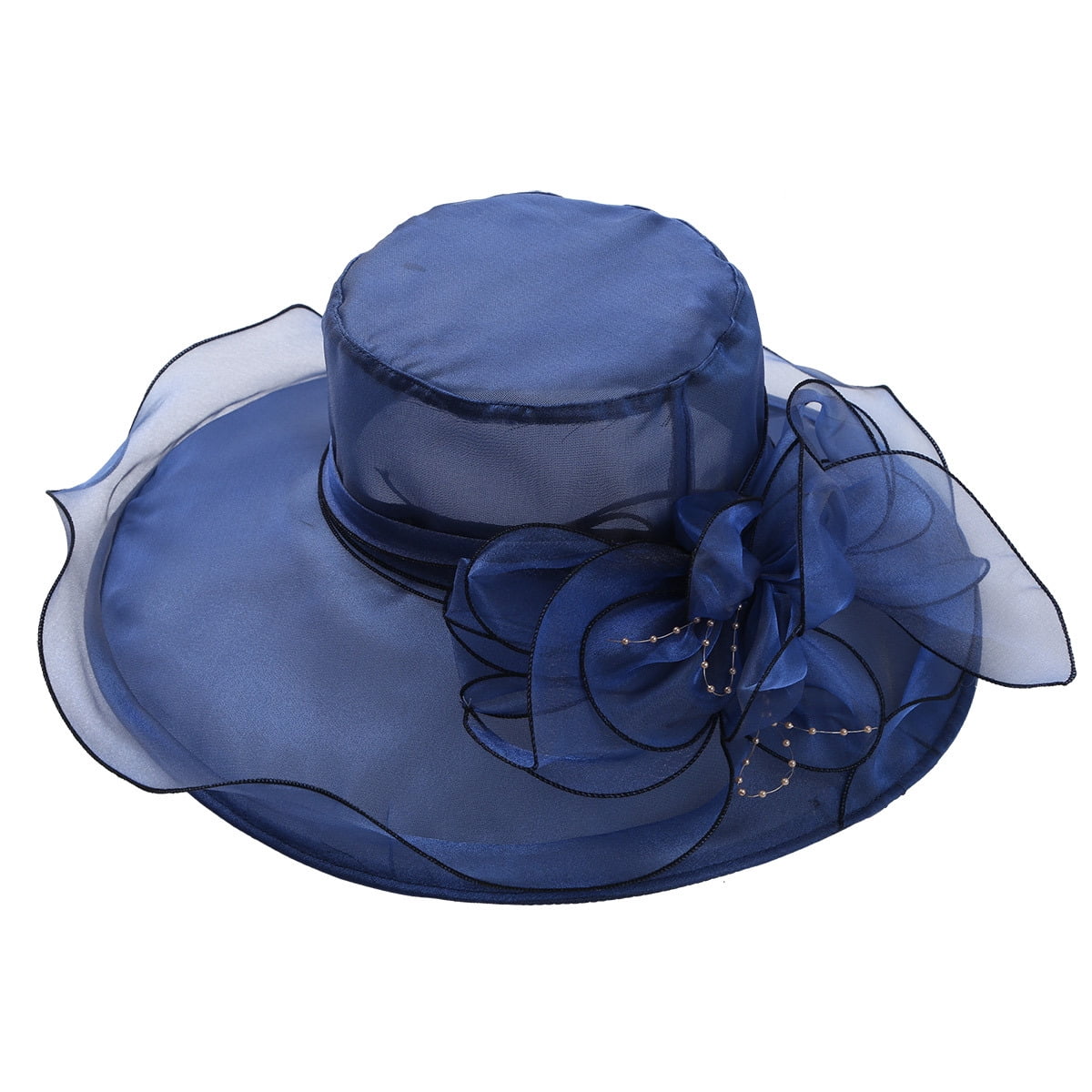 Linjinx Ladies Girls Elegant Ruffles Wide Brim Flower Organza Church ...
