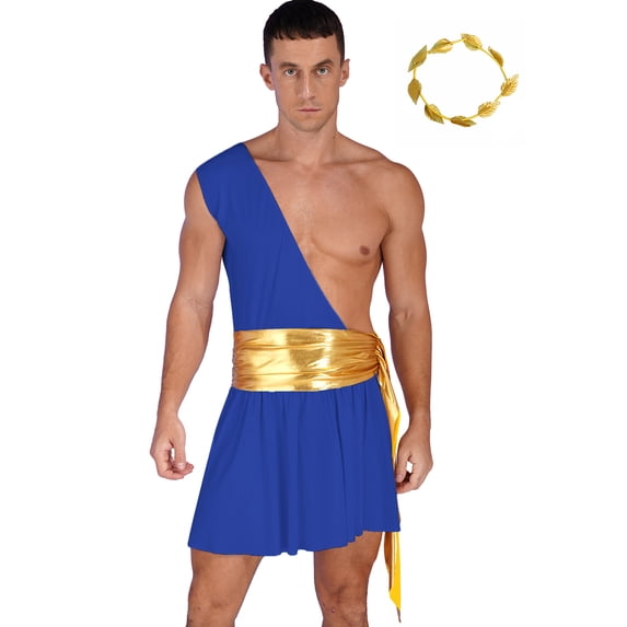 Linjinx Men's 2Pcs Festival Ancient Greek God Toga Outfit and Headwear ...