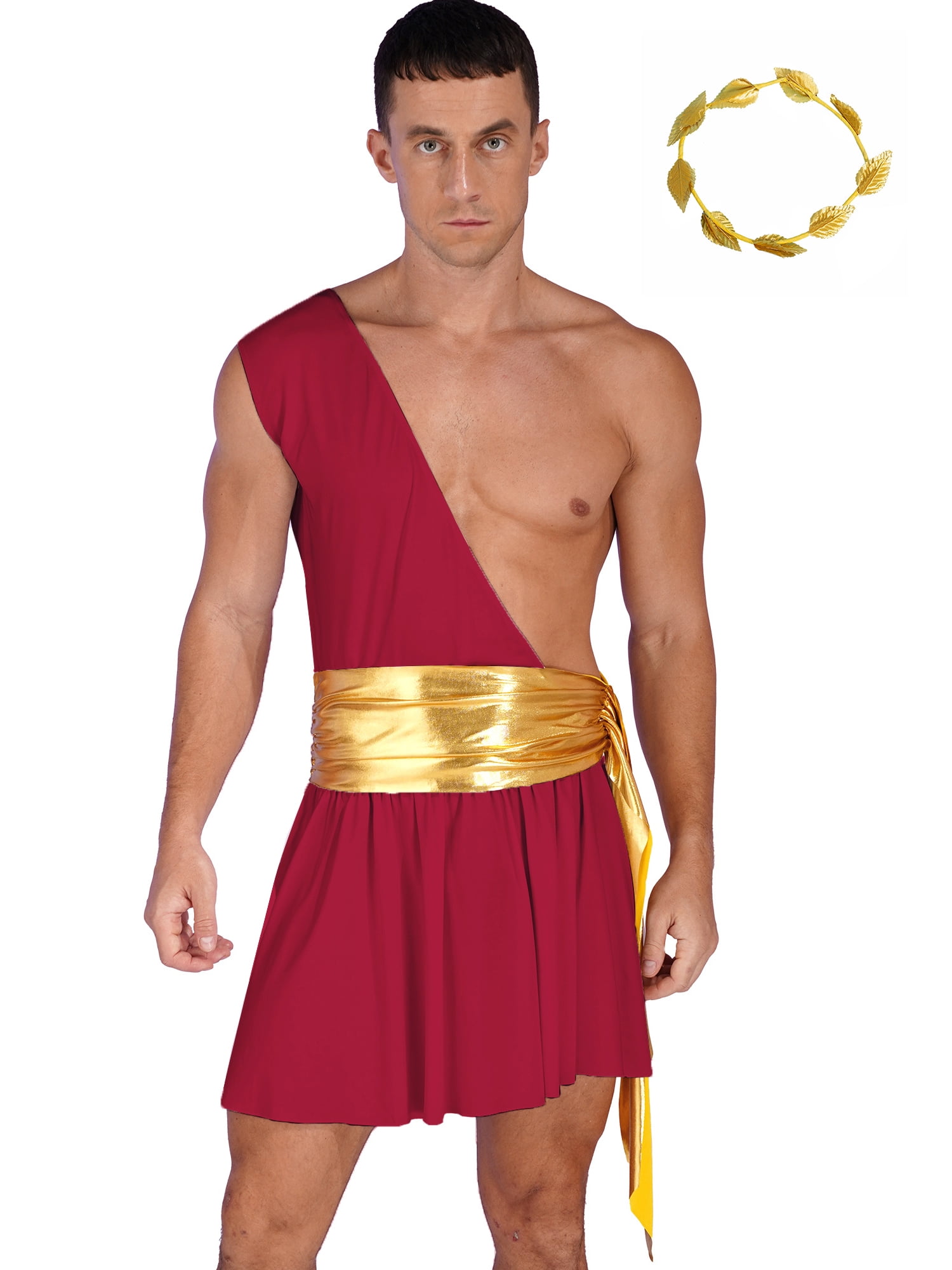 Linjinx Men's 2Pcs Festival Ancient Greek God Toga Outfit and Headwear ...