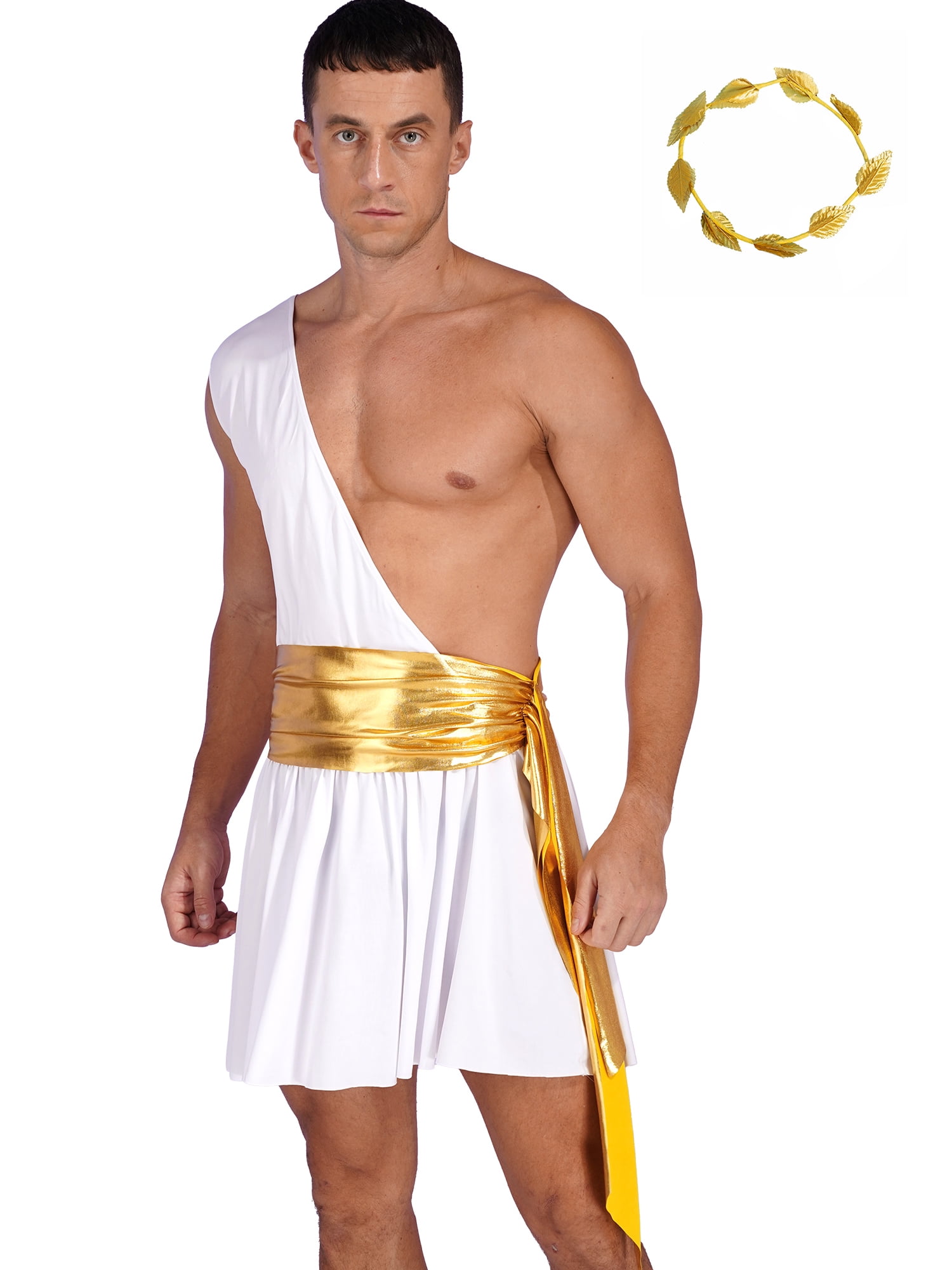 Linjinx Men's 2Pcs Festival Ancient Greek God Toga Outfit and Headwear ...