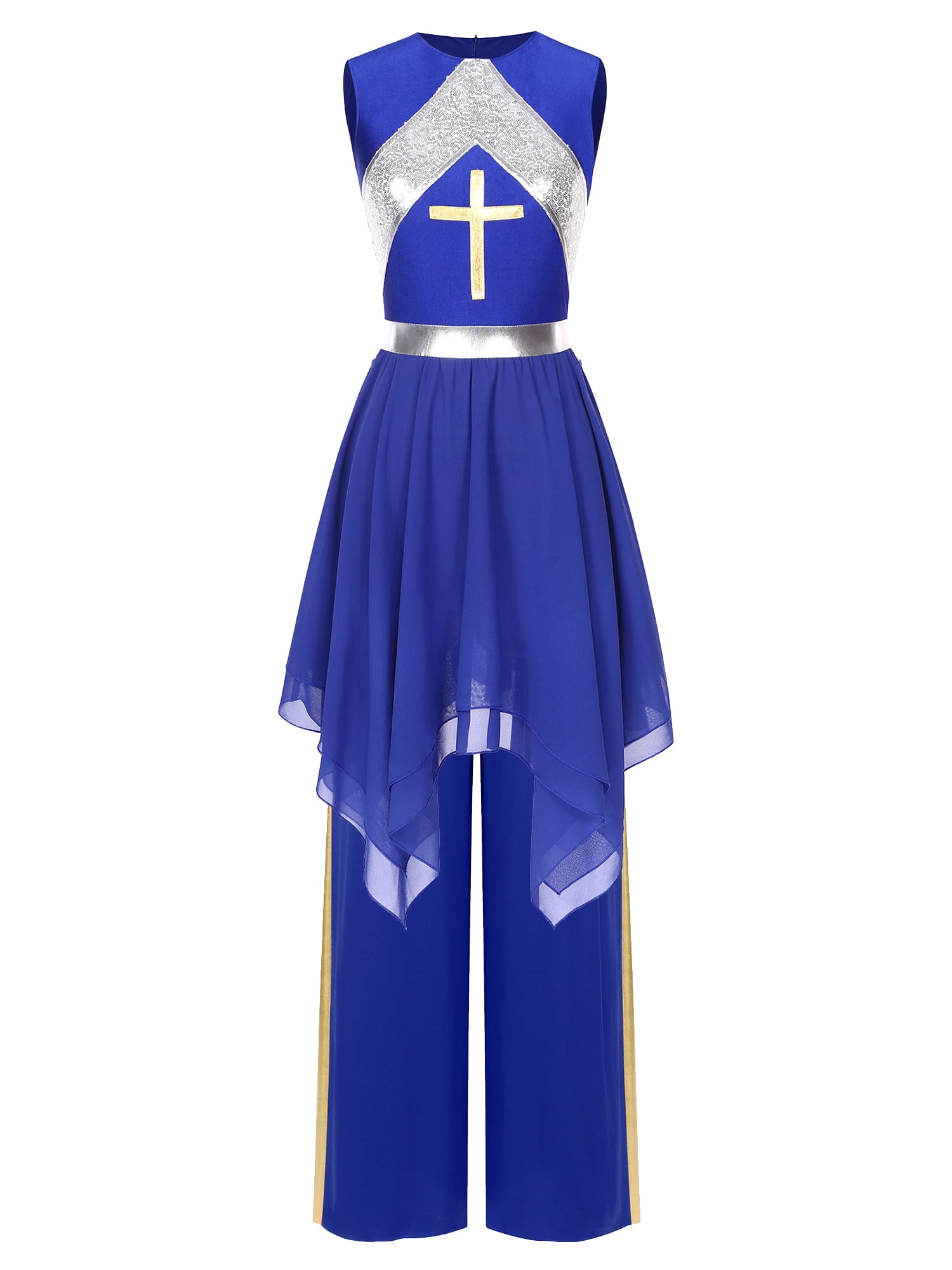 Linjinx Women Liturgical Praise Dance Outfit with Wide-Leg Pants Cross ...